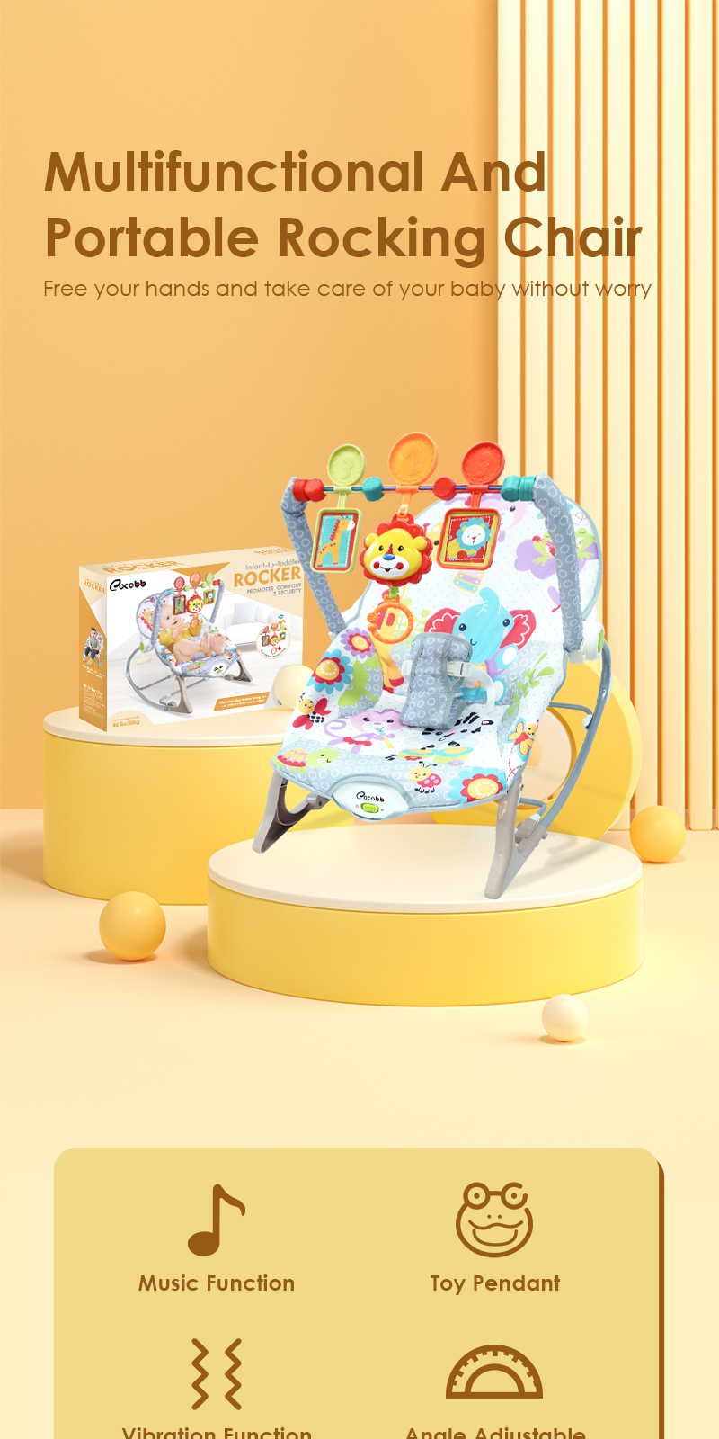 COCOBB Baby Rocking Chair Comfortable Chair Cradle Bed With Music To ...