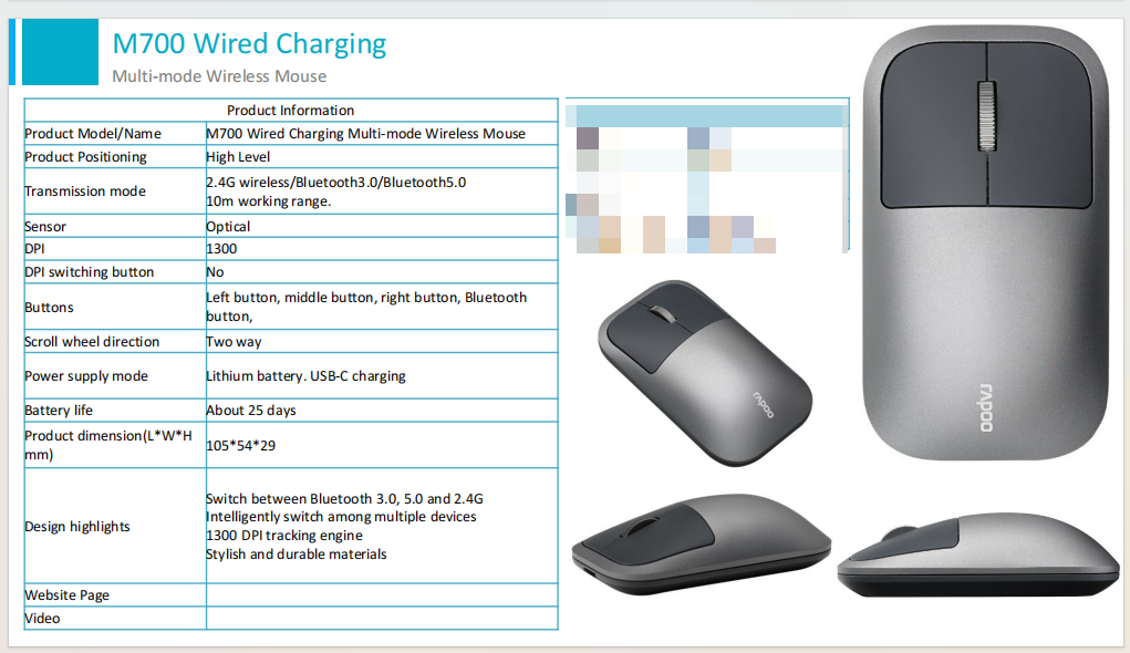 Rapoo M700 Silent Wired Charging Version Multi-mode Wireless Mouse ...