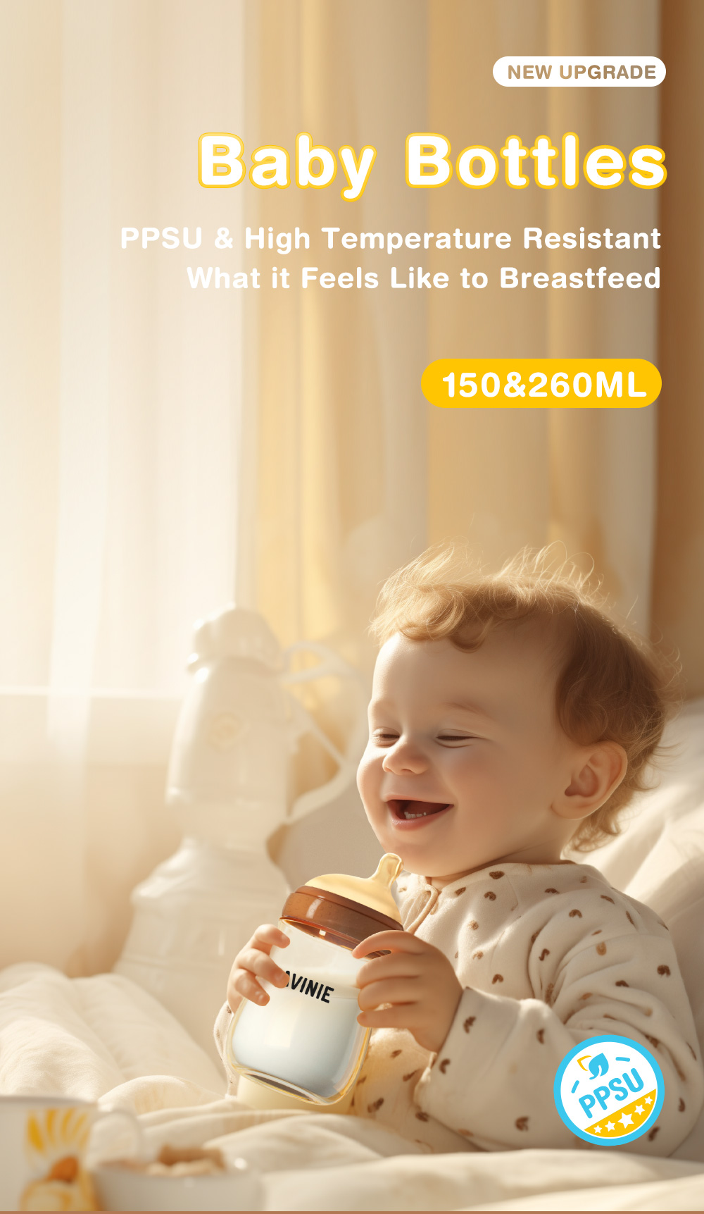 AVINIE PPSU Feeding Bottle For Newborn Baby Anti-colic Nipple BPA Free 150ML/260ML 0~6M+ AVPP15 ...