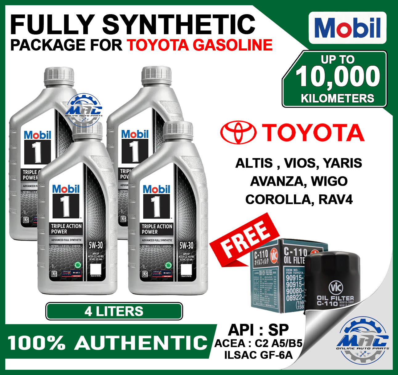 Mobil 1 triple action power 5w30 4 liters for TOYOTA VIOS YARIS WIGO ...
