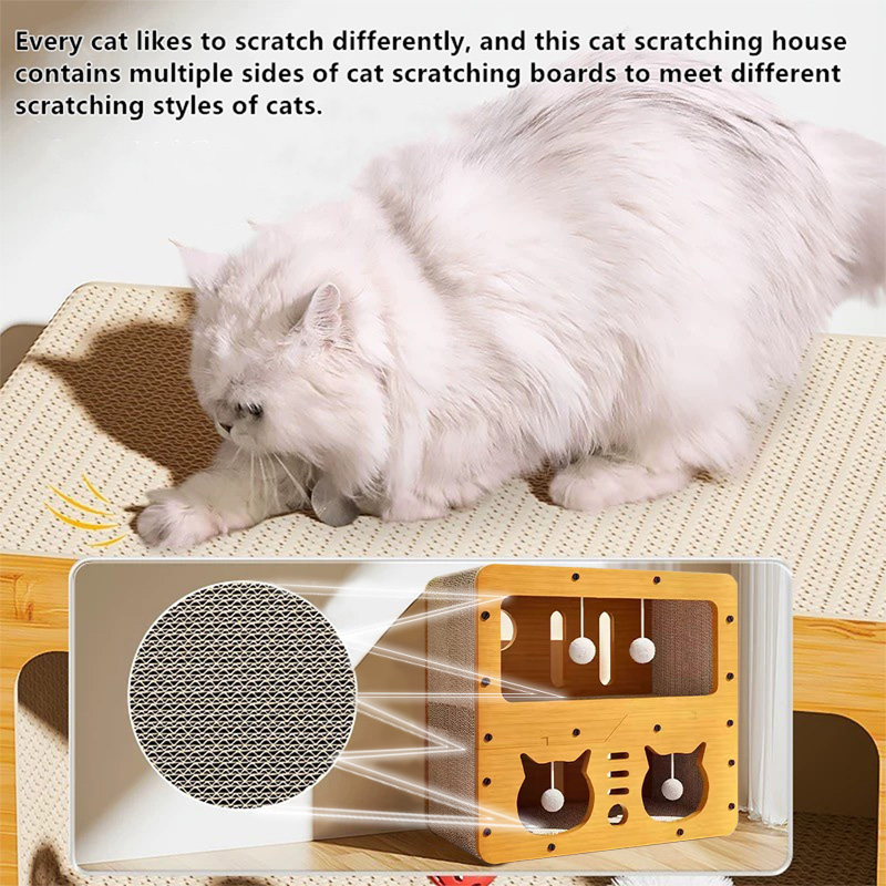 2 in1 Double Cat Scratch Board House Wooden Extra Large Cat Villa W ...
