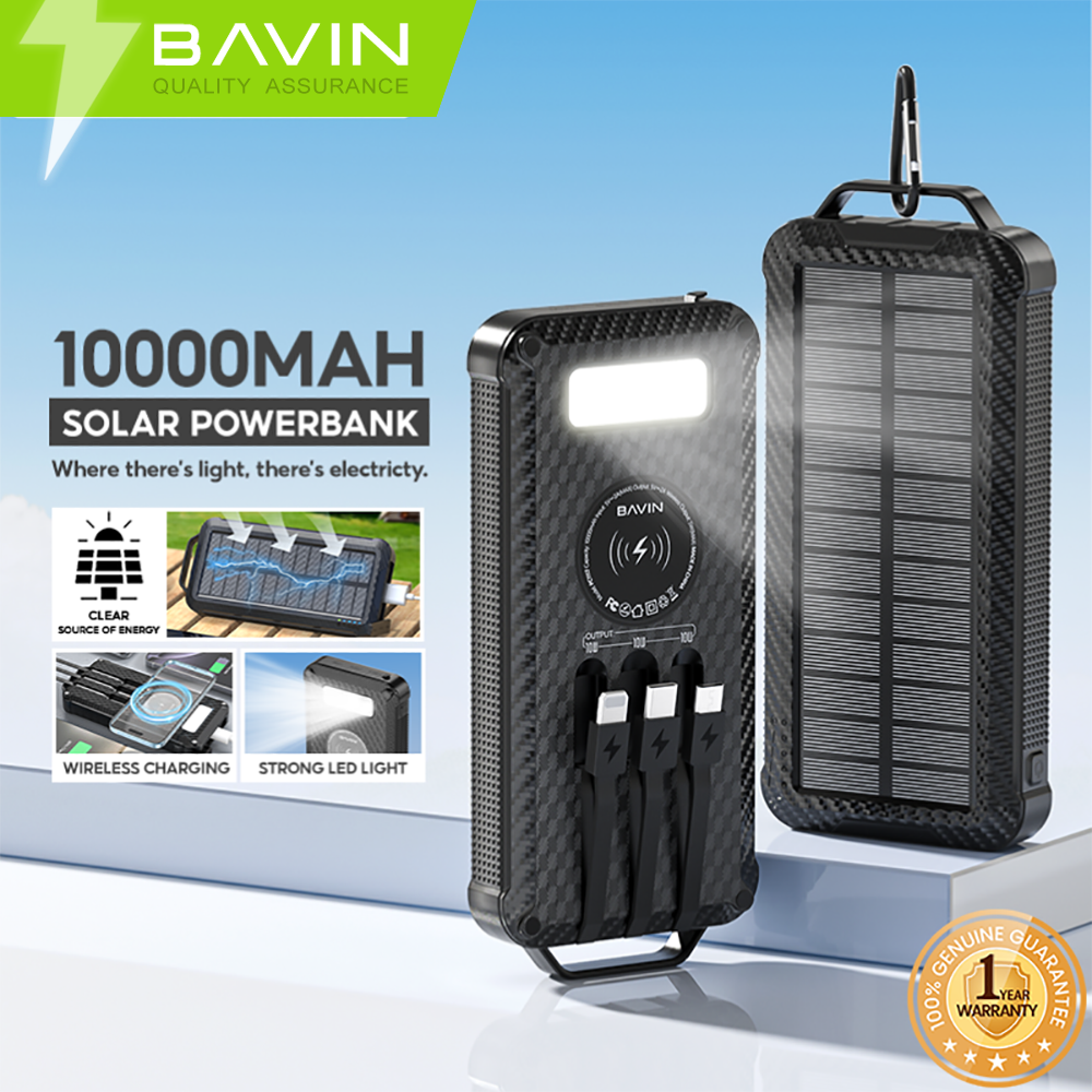 BAVIN PC1117 10000mAh Wireless Solar Powerbank w/ 6 Output Ports and Strong LED Light | Shopee ...