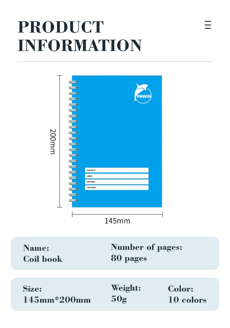 Fanvin Double Spiral Noted book A5 80 leaves 10 Colors Assoted 10PCS ...
