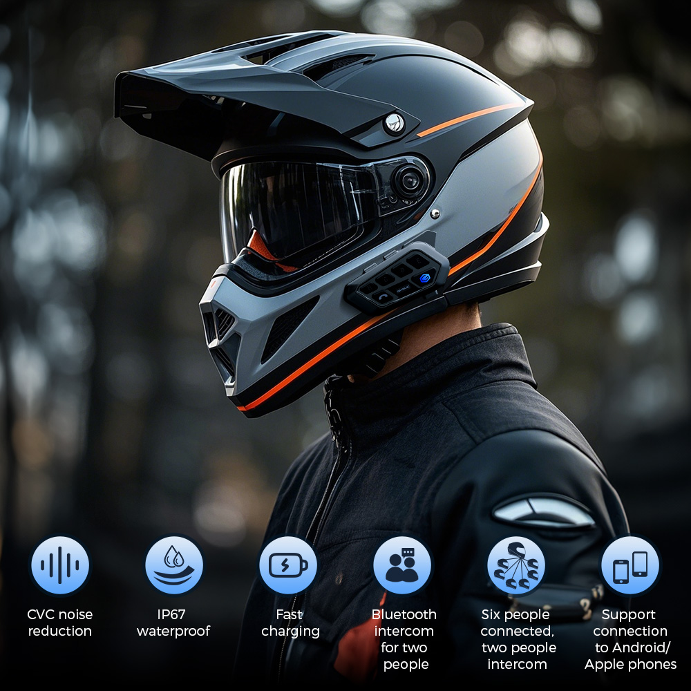 GEARELEC H6 Motorcycle Helmet Intercom Headset 1000m Range 6 Riders ...