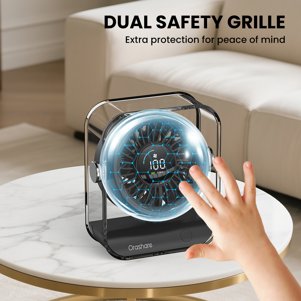 Orashare DF06 Desk Fan 100 Speed Turbo Wind 3000mAh Rechargeable Quiet ...