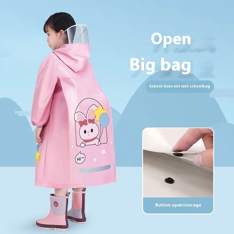 New Kids Raincoat Waterproof School Rain Coat 4-15 Yrs Children Student Backpack Raincoat EVA ...