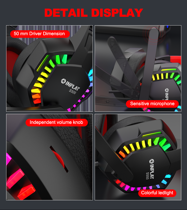 Inplay H20 RGB Wired Headset RGB Light Gaming Headset Headphones With ...