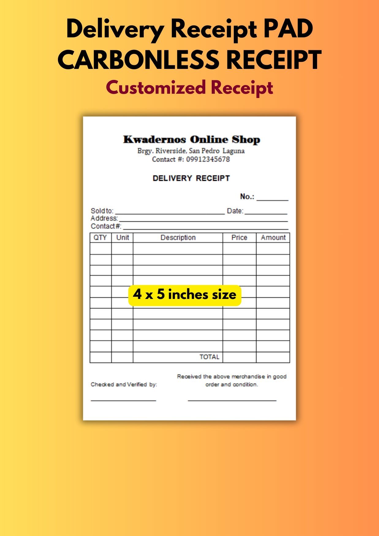 Customized Carbonless Receipt - Sales Invoice, Acknowledgement Receipt ...