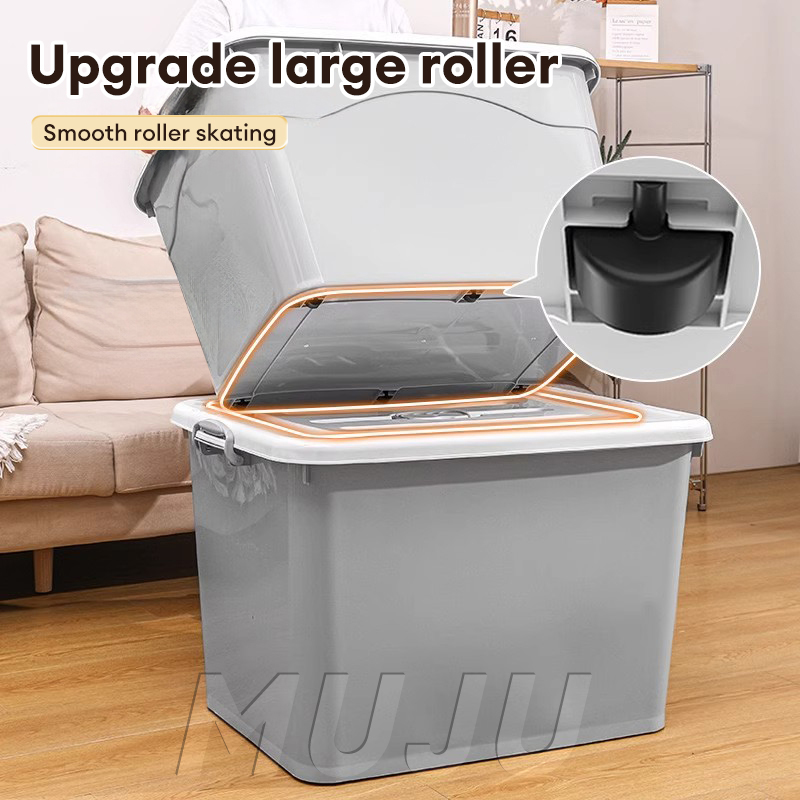 MUJU Plastic Storage Box Sundries Organizer Bin With Wheel and Lids ...