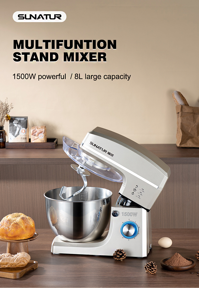 SUNATUR 8L Stand Mixer 1500W Stainless Steel Bowl,Planetary Dough ...