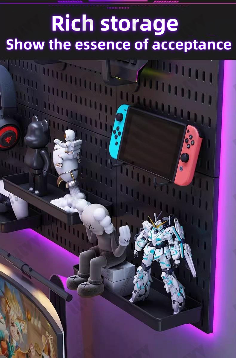 GooBoo Wall Organizer DIY Pegboard Peg Board Punching-Free Black Gaming ...