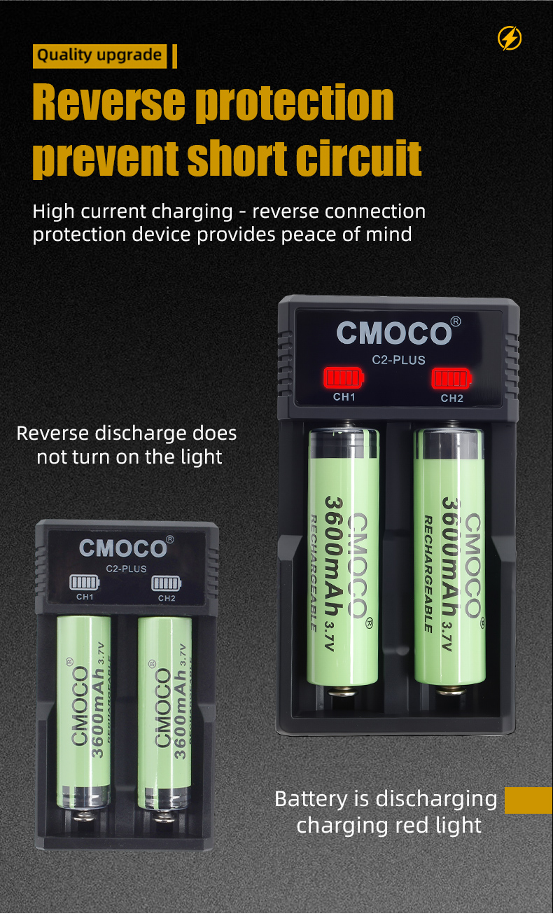 CMOCO Original Fast charger 3.7v-4.2v (2 slots charger) For 18650 21700 ...