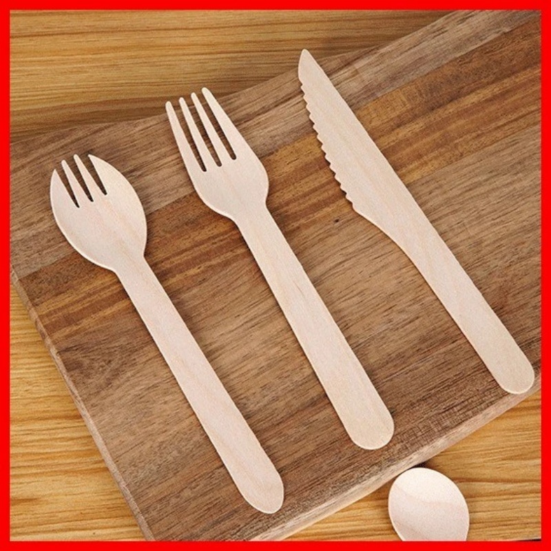 100pcs 14/16cm Disposable Wooden Tableware Can Degrade Wooden Tableware ...