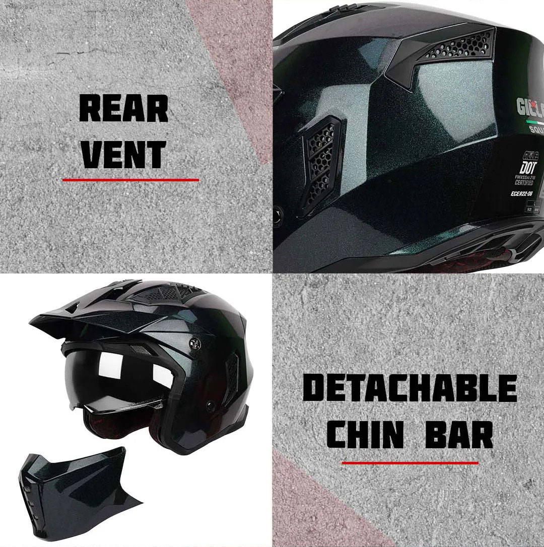 GILLE SQUADRON Modular Helmet Vintage Offroad Helmet Full Face Retro ...