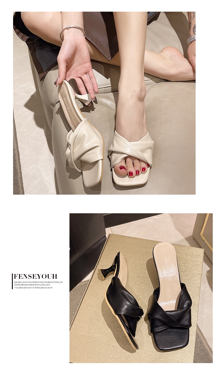 LYS New Korean sandals square toe stiletto women 2 inches heels sandals ...