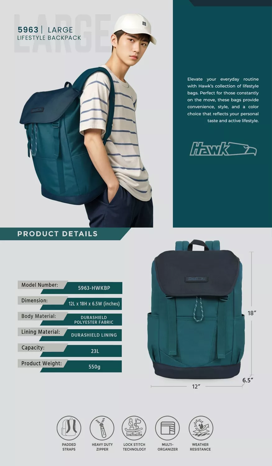 [HOT SALE] Hawk 5963 LARGE Lifestyle Backpack | Shopee Philippines
