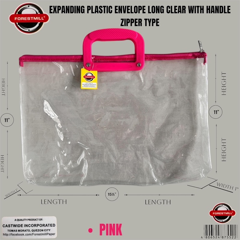 EXPANDING PLASTIC ENVELOPE LONG CLEAR WITH HANDLE ZIPPER TYPE | Shopee ...