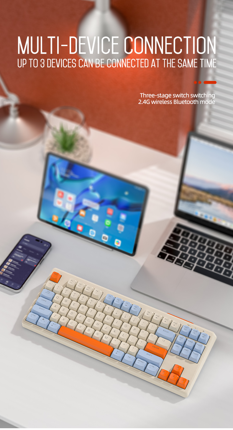 FREE WOLF M87 Gaming Wireless Keyboard PBT Keycap Color Backlit ...