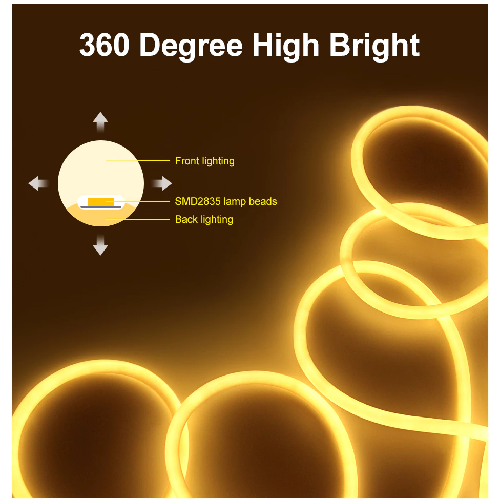360° LED Strip Light Round Lights 220V Waterproof outdoor decorative ...