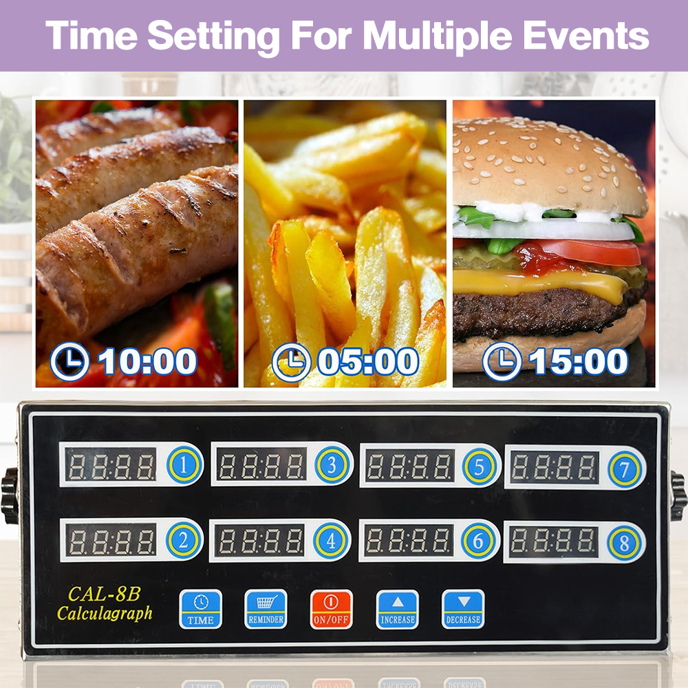 3 Stage Reminder 8 Channel Digital Timer Kitchen Cooking CAL-8B LCD ...