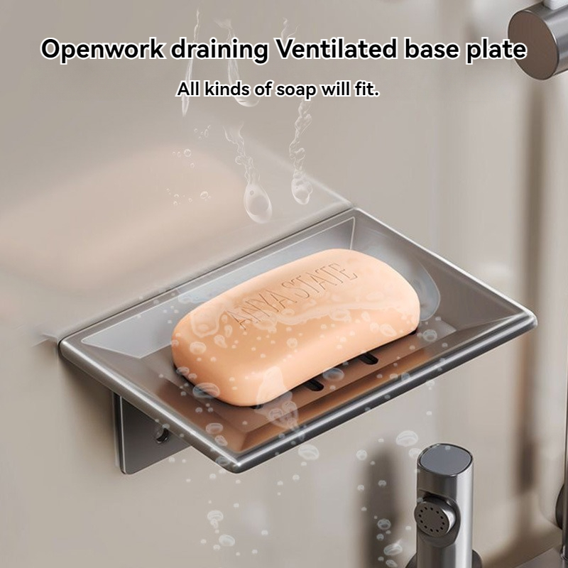 No Drill Soap Holder Organizer with Drain and Cover Wall Mounted Soap ...