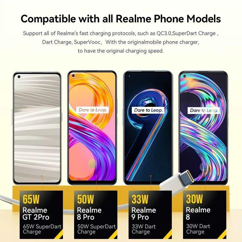 Realme 65W 50W SuperVOOC Fast Charger Type-C 6.5A For X7 Pro 5 6 7 GT ...
