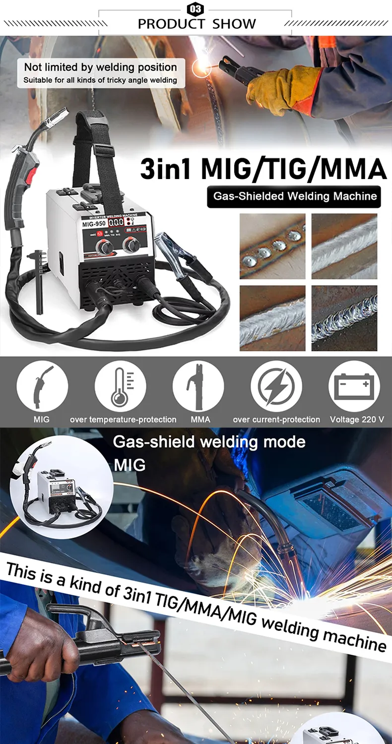MIG-999 Welding Machine Gasless MIG/MMA/TIG 3IN1 Inverter IGBT Welder Portable Mig Set mesin ...