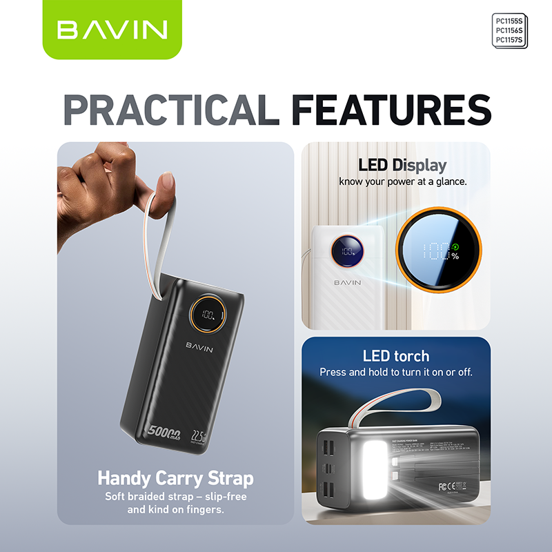 BAVIN PC1157 50000mAh 40000mAh 30000mAh 22.5W Fast Charging Power Bank ...