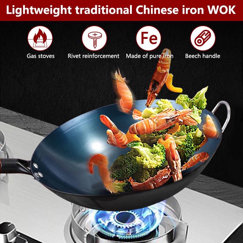 32/34/36/38cm Wok Non stick Heavy Duty Carbon Steel Wok Pan | Shopee ...