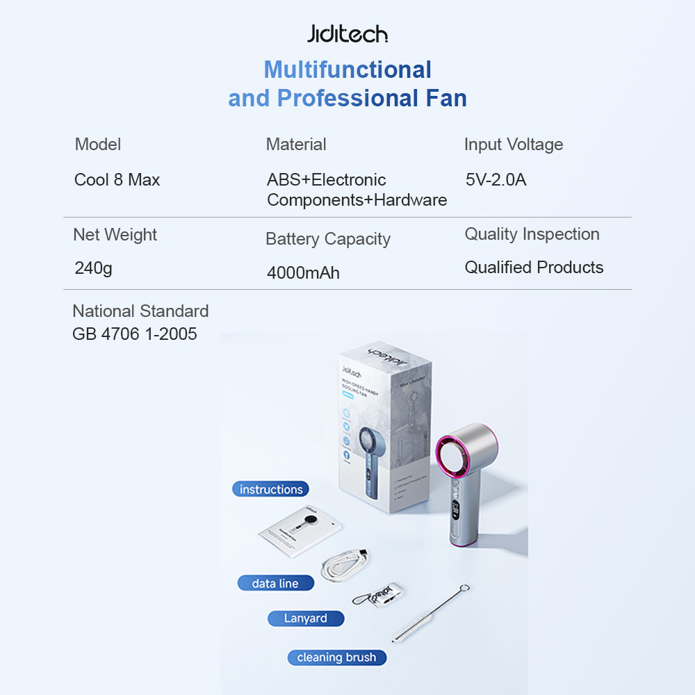 Jiditech Cool 8Max Fan 4-in-1 Multi-Function Mini Fan High Speed ...