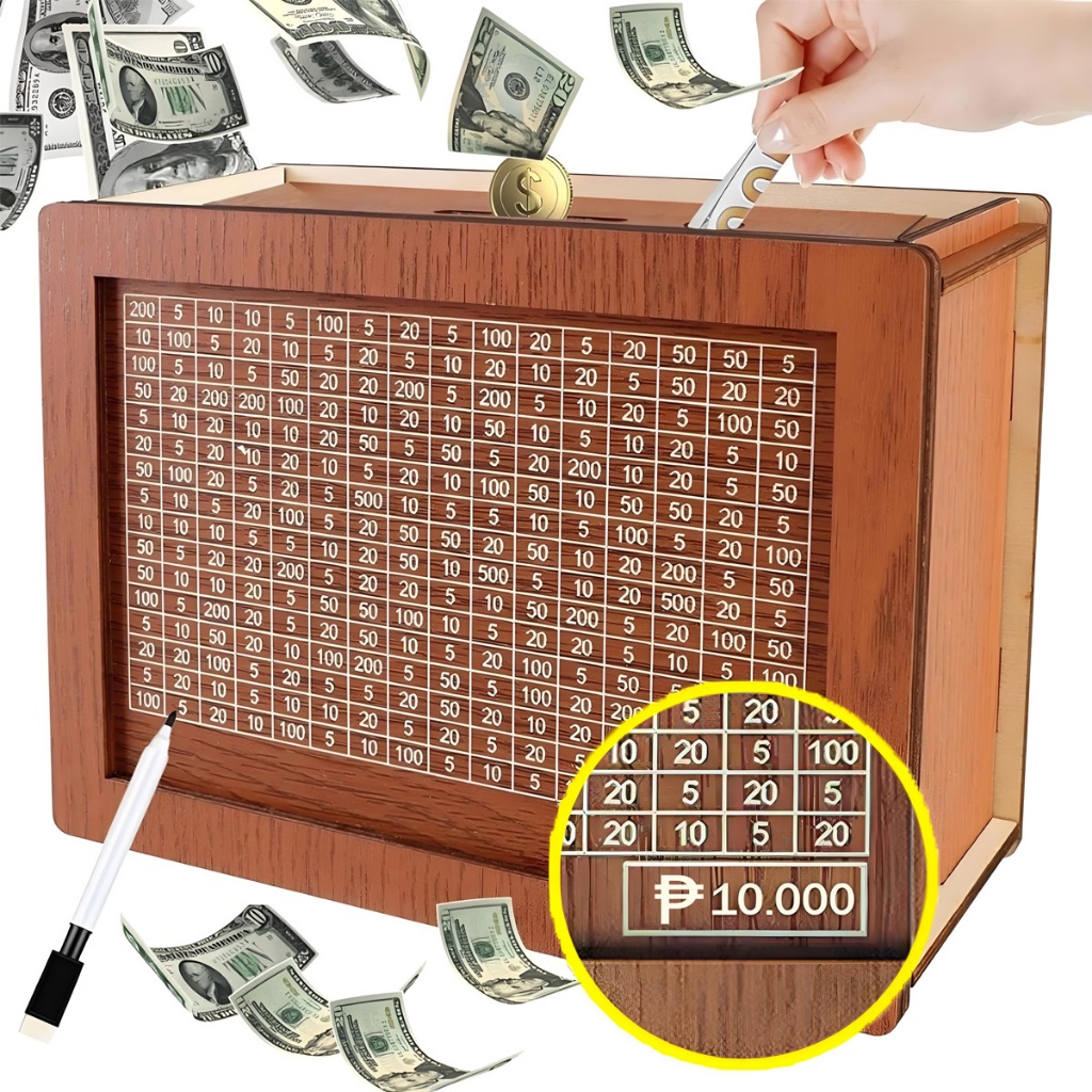【PHP 10000】Alkansya Ipon Challenge Coin Bank Reusable Wooden Alkansya ...