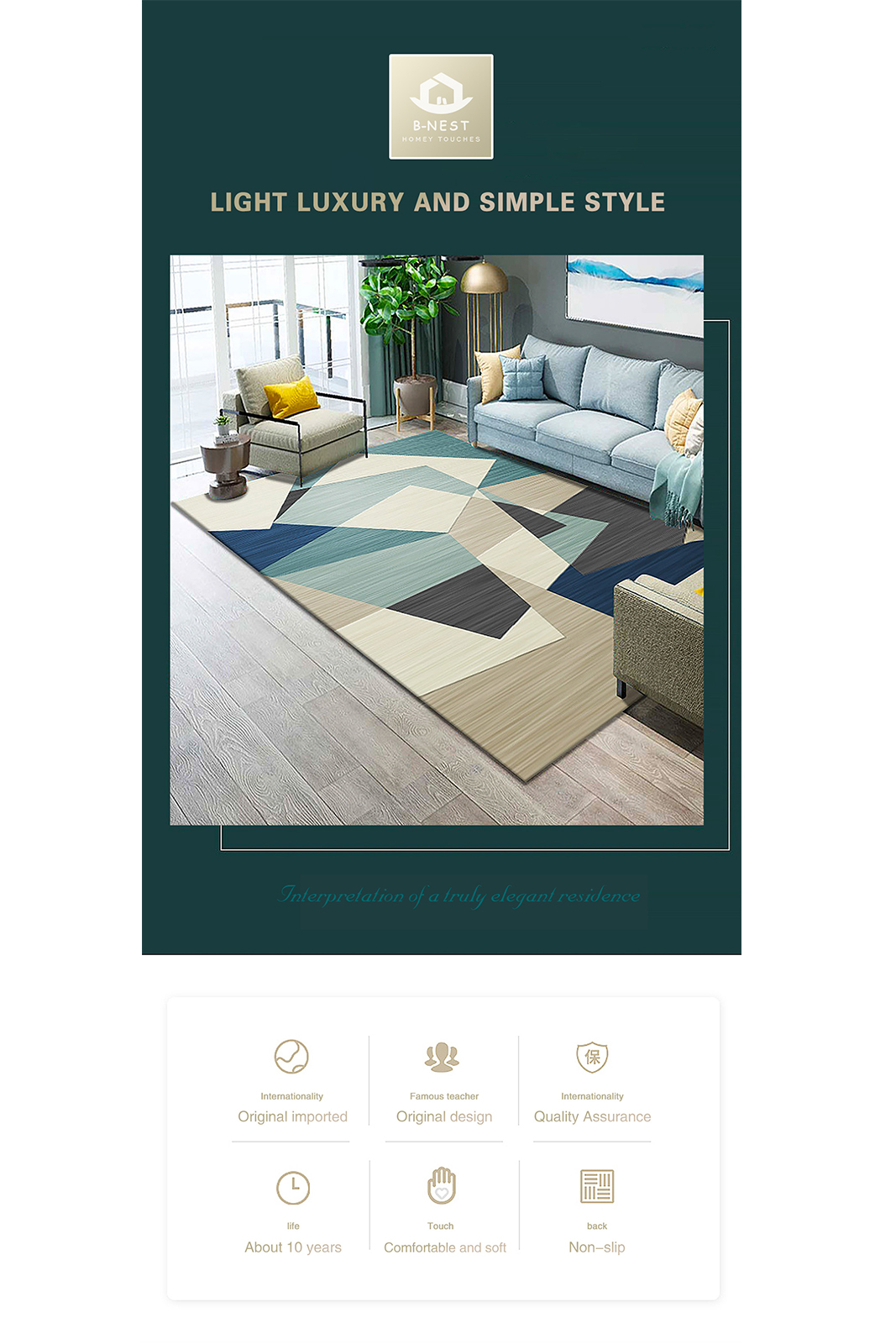（Roll Up）B-NEST 120X160cm 3D Crystal Velvet Carpets Rugs Non-Slip Mat ...