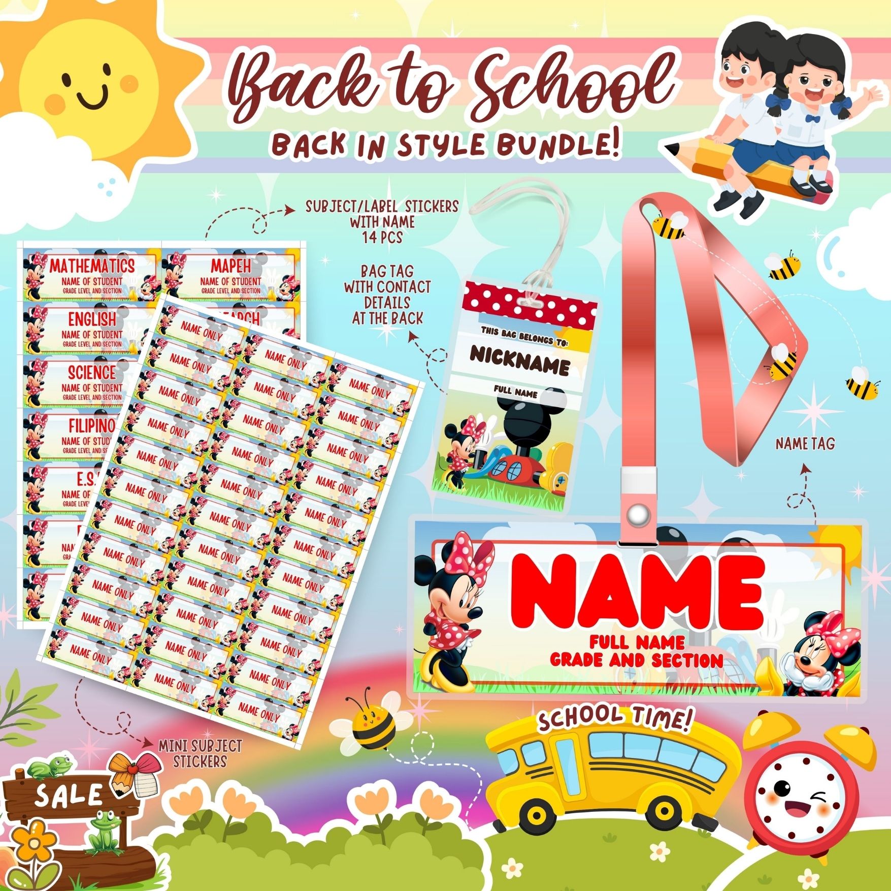 BACK TO SCHOOL BUNDLE DEAL FOR GIRLS (NAMETAG WITH LACE, SUBJECT ...