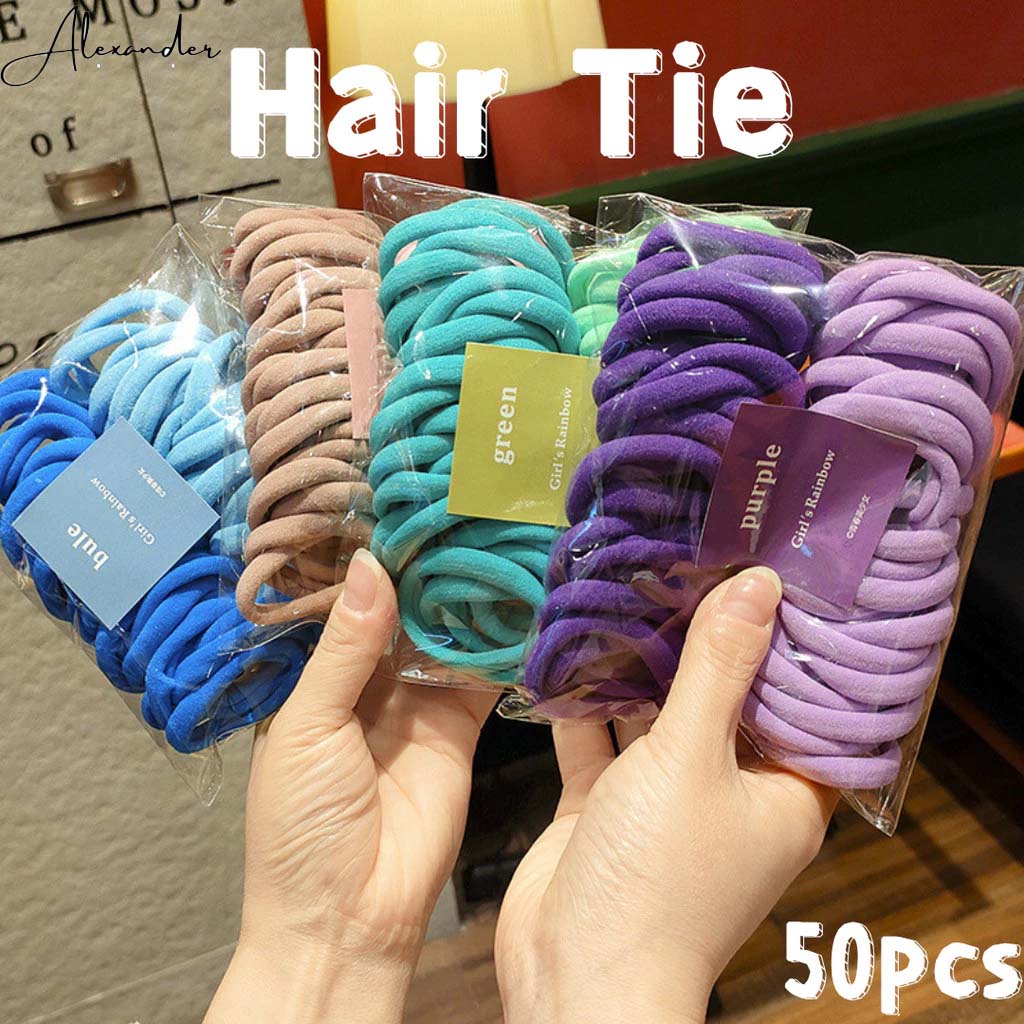 50pcs High Elastic Stretch Rubber Hair Tie Gradient Color Nylon Hair ...