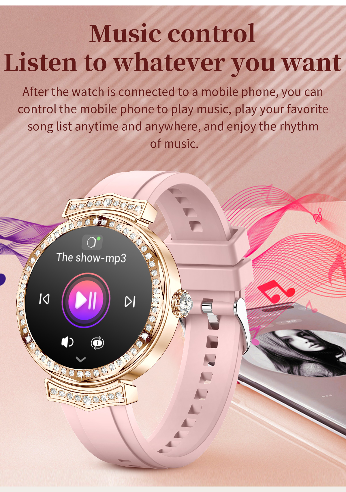 Aolon Venus Smartwatch For Woman Diamond Female Health Custom Wallpaper ...