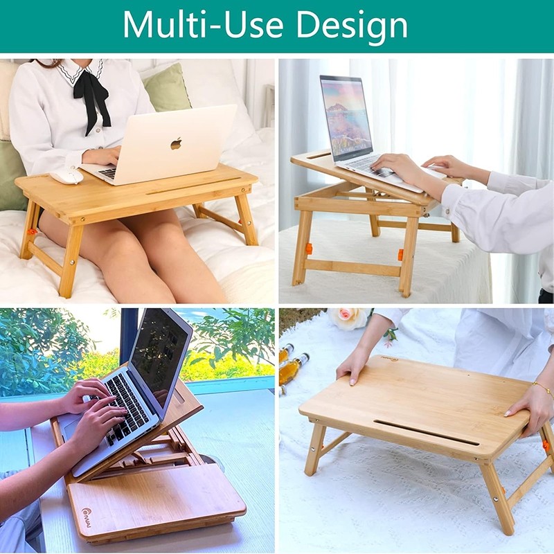 COD [Manila Spot] Laptop Desk Bamboo Foldable Bedside Desk Compact ...
