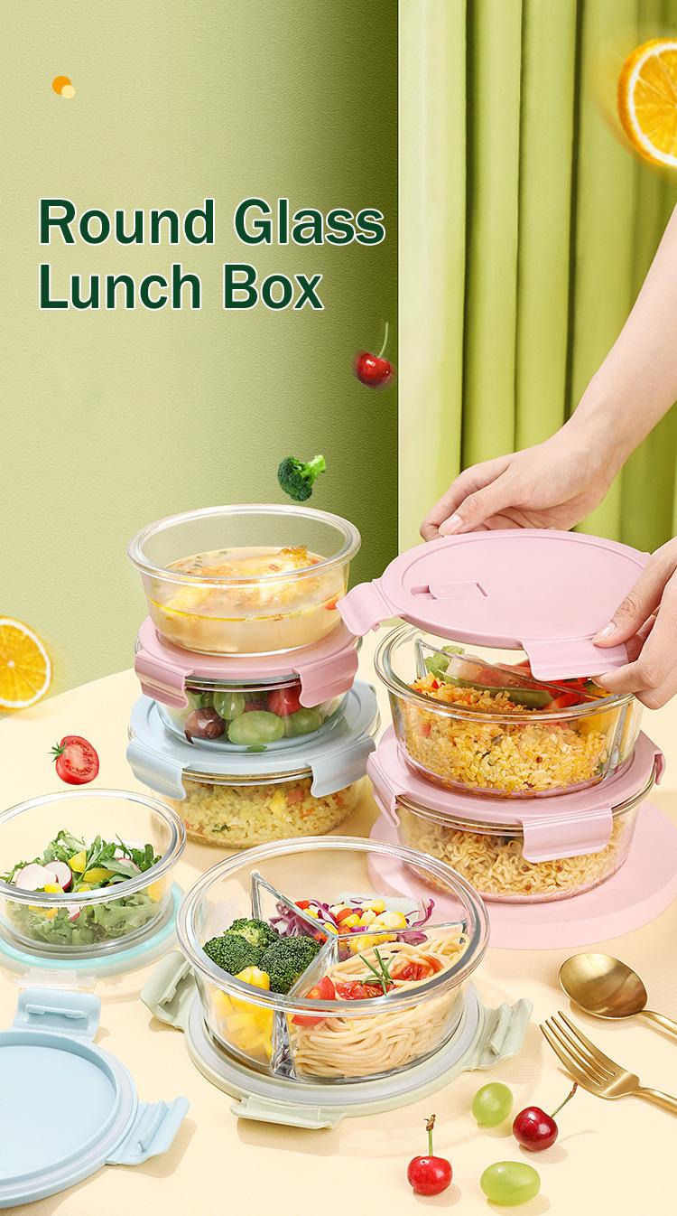 Glass Lunch Box Partition Circle resh-keeping Box Special for Microwave ...