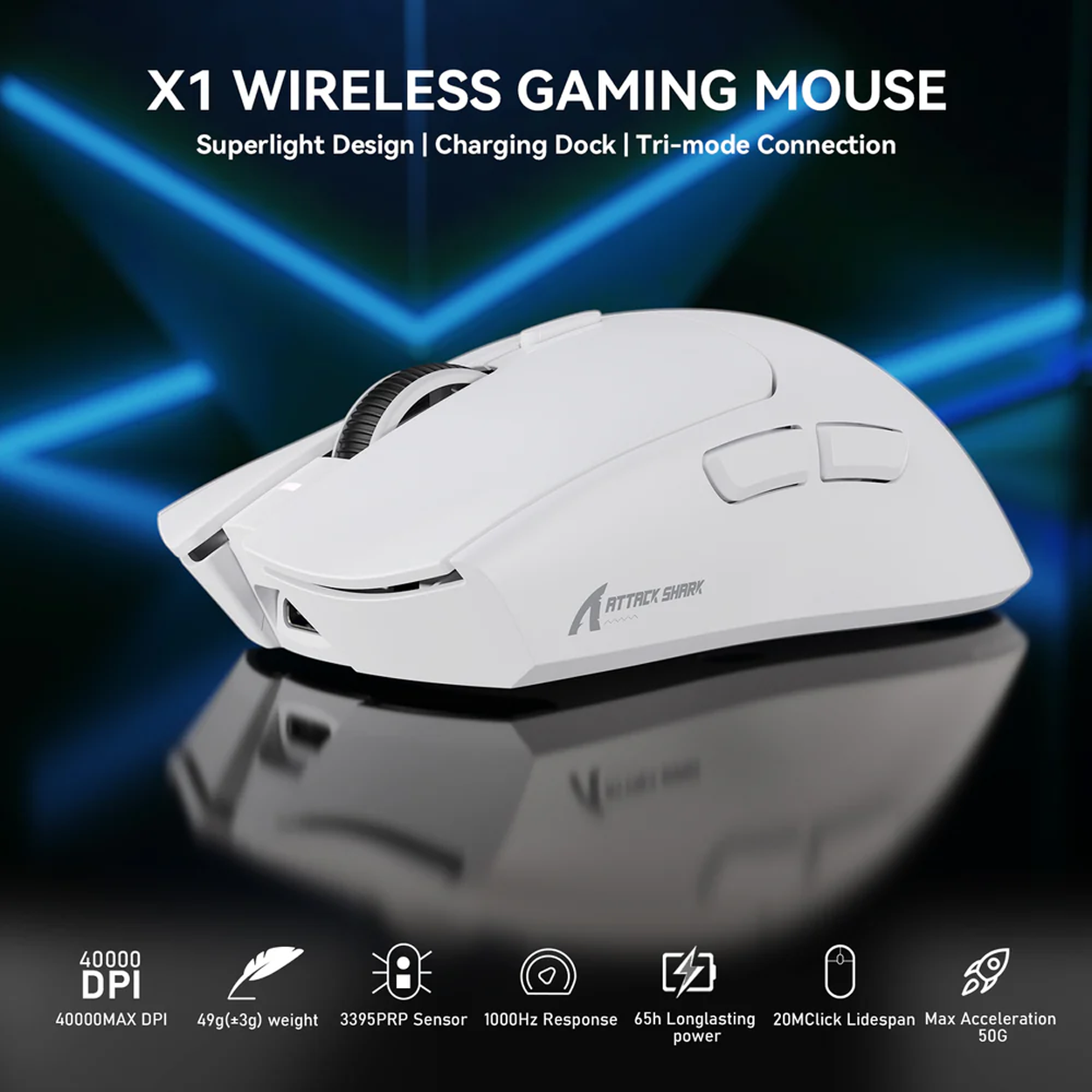 Attack Shark X1 Tri Mode Wireless With Touchpad RGB Charging Dock ...