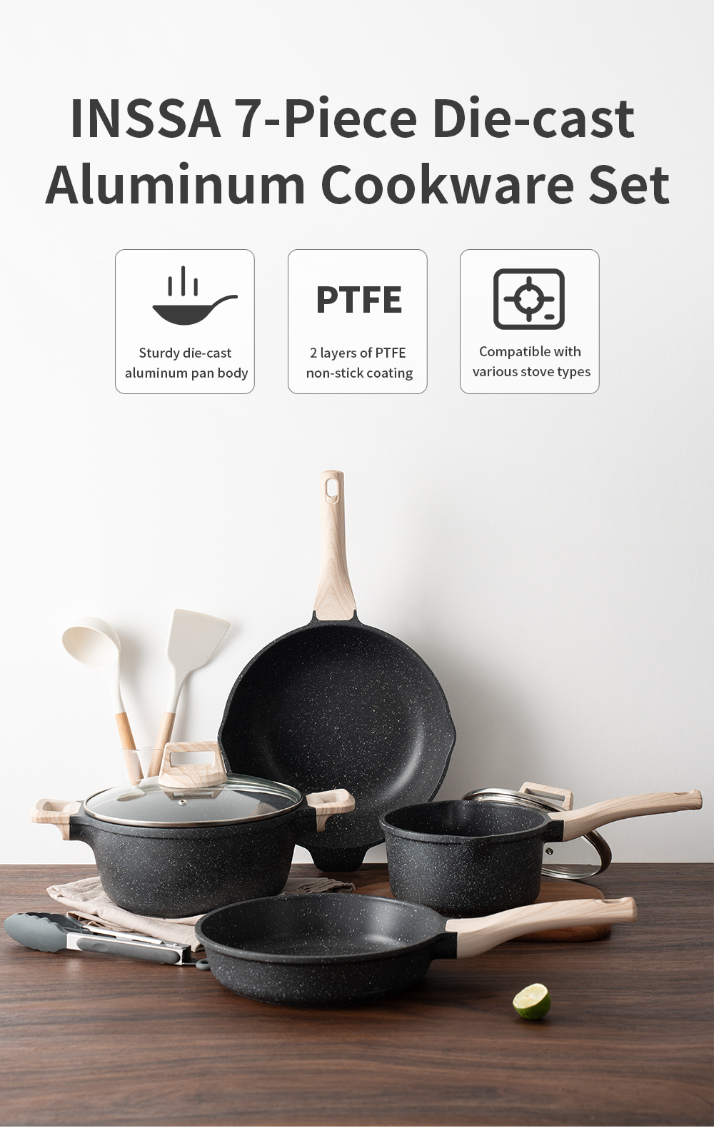 INSSA Maifan Stone Non-stick Pan Household Kitchenware Wok Pan Pot ...