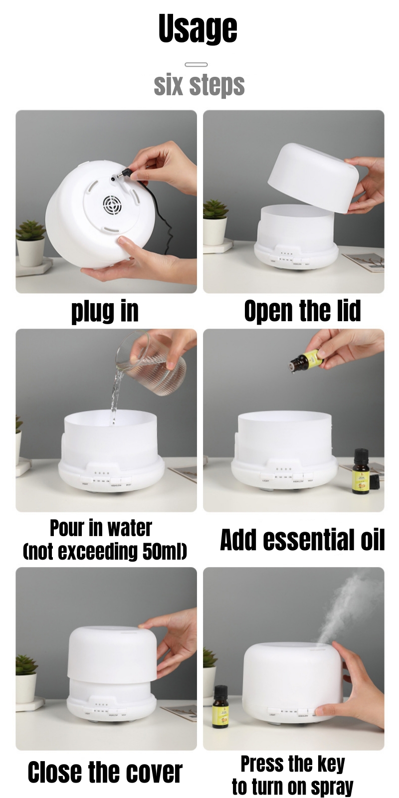 500ML 7 LED Humidifier with Essential oil Ultrasonic Aromatherapy ...