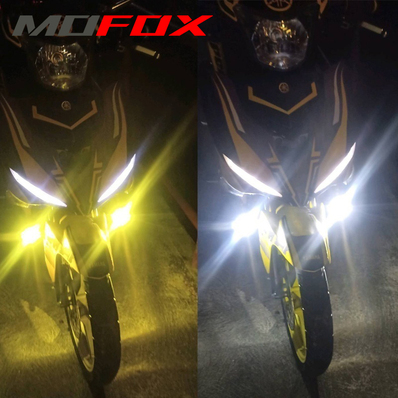 MOFOX 1Pair V2 Laser Gun Mini Driving Light Dual Color Hi/Lo Motorcycle Auxiliary Light MDL With ...