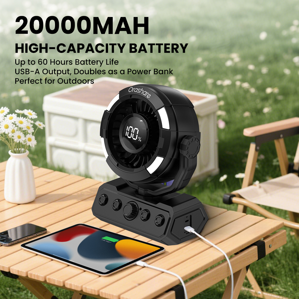 Orashare DF09 20000mAh Rechargeable Camping Fan 100-Speed Remote 180 ...