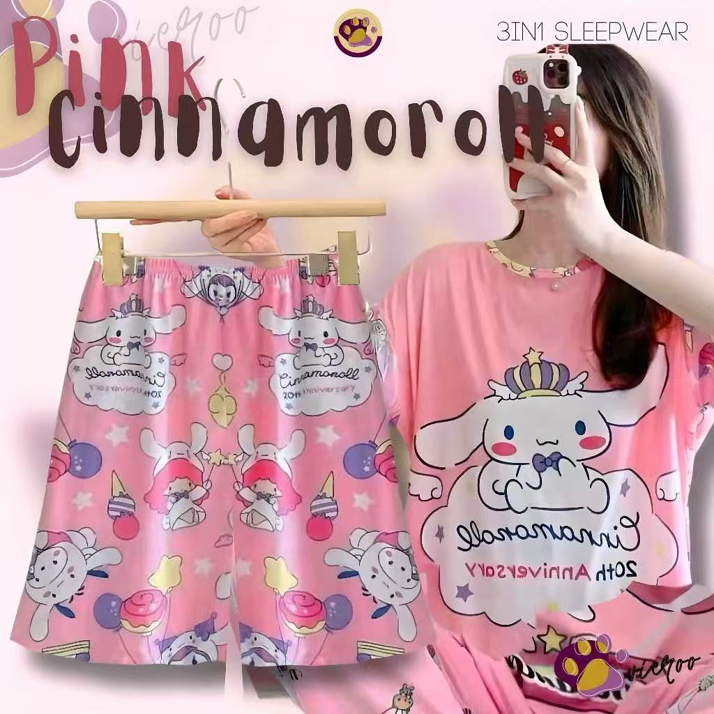 TRENDIANO 3in1 Free Size Cotton Korean Cartoon Style T-Shirt Pajama Set ...
