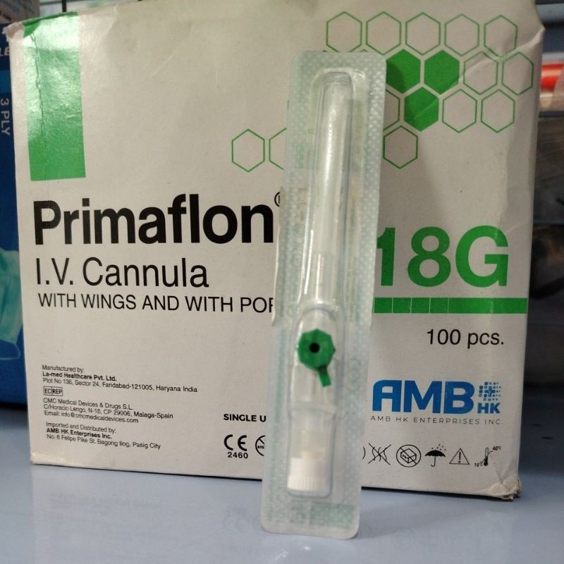 PRIMAFLON I.V. CANNULA WITH WINGS AND WITH PORT G18 IV CANNULA - PER ...