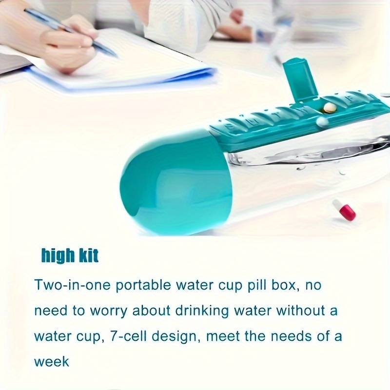 2IN1 Pill and Vitamin Medicine Organizer Water Bottle Tumbler Portable ...