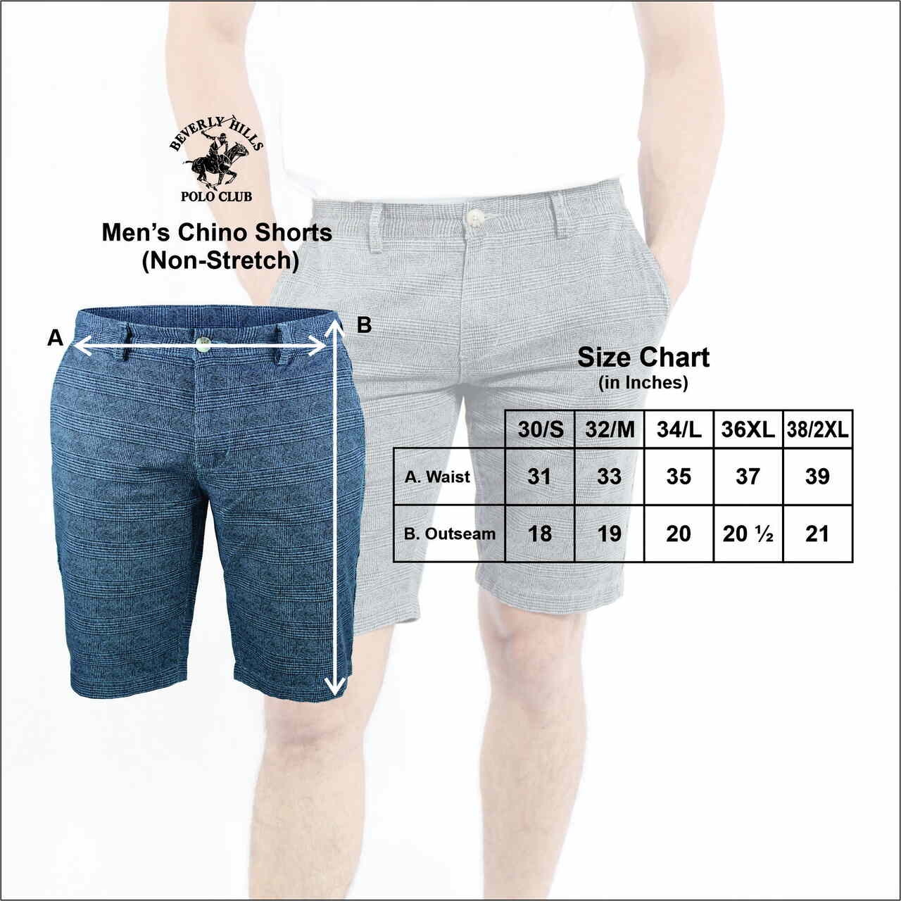 Beverly Hills Polo Club Men’s Cotton Twill Chino Short in White,CGrey ...