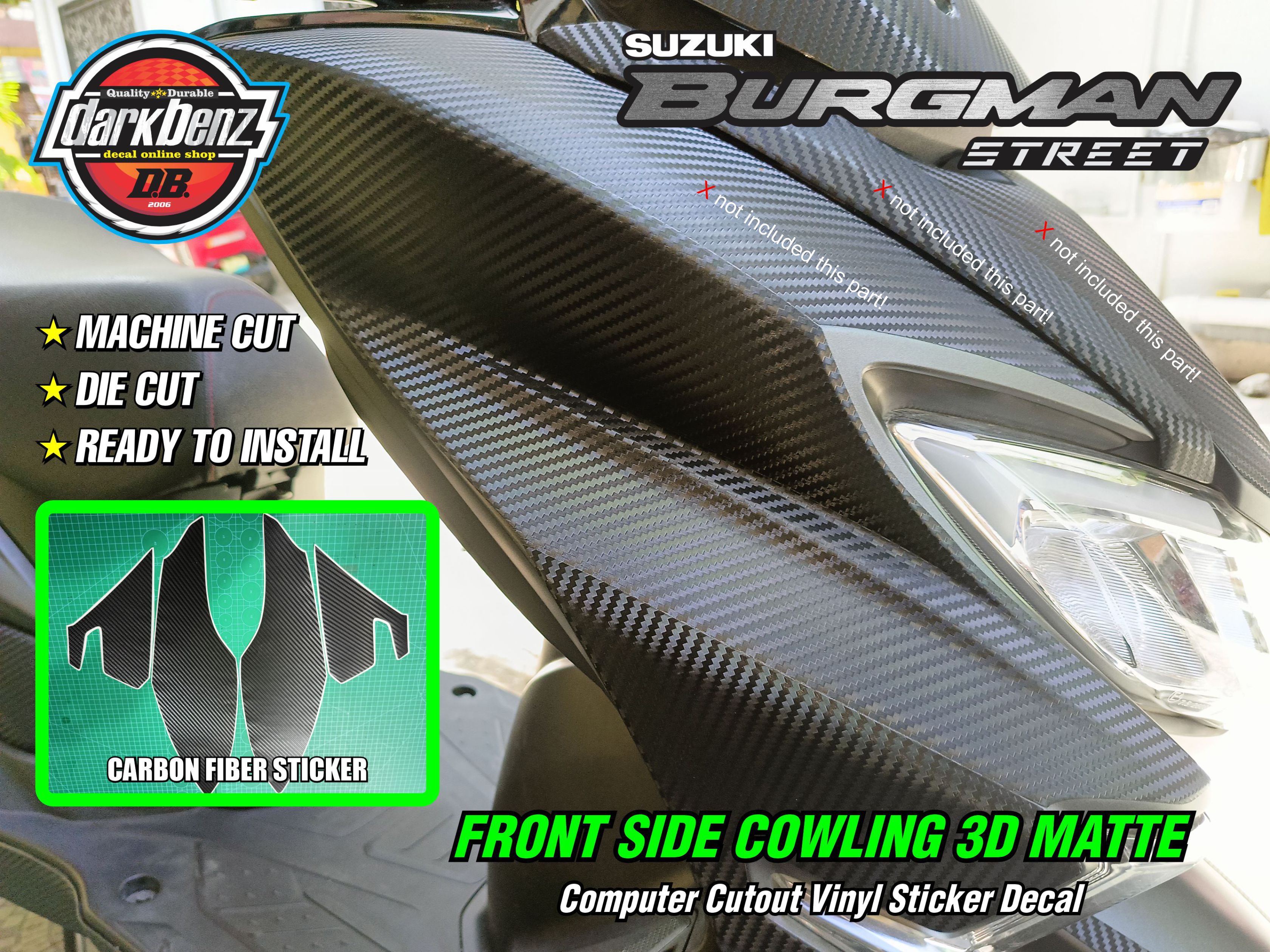 Suzuki Burgman Street / EX New Black 3D Matte Carbon Fiber Sticker ...