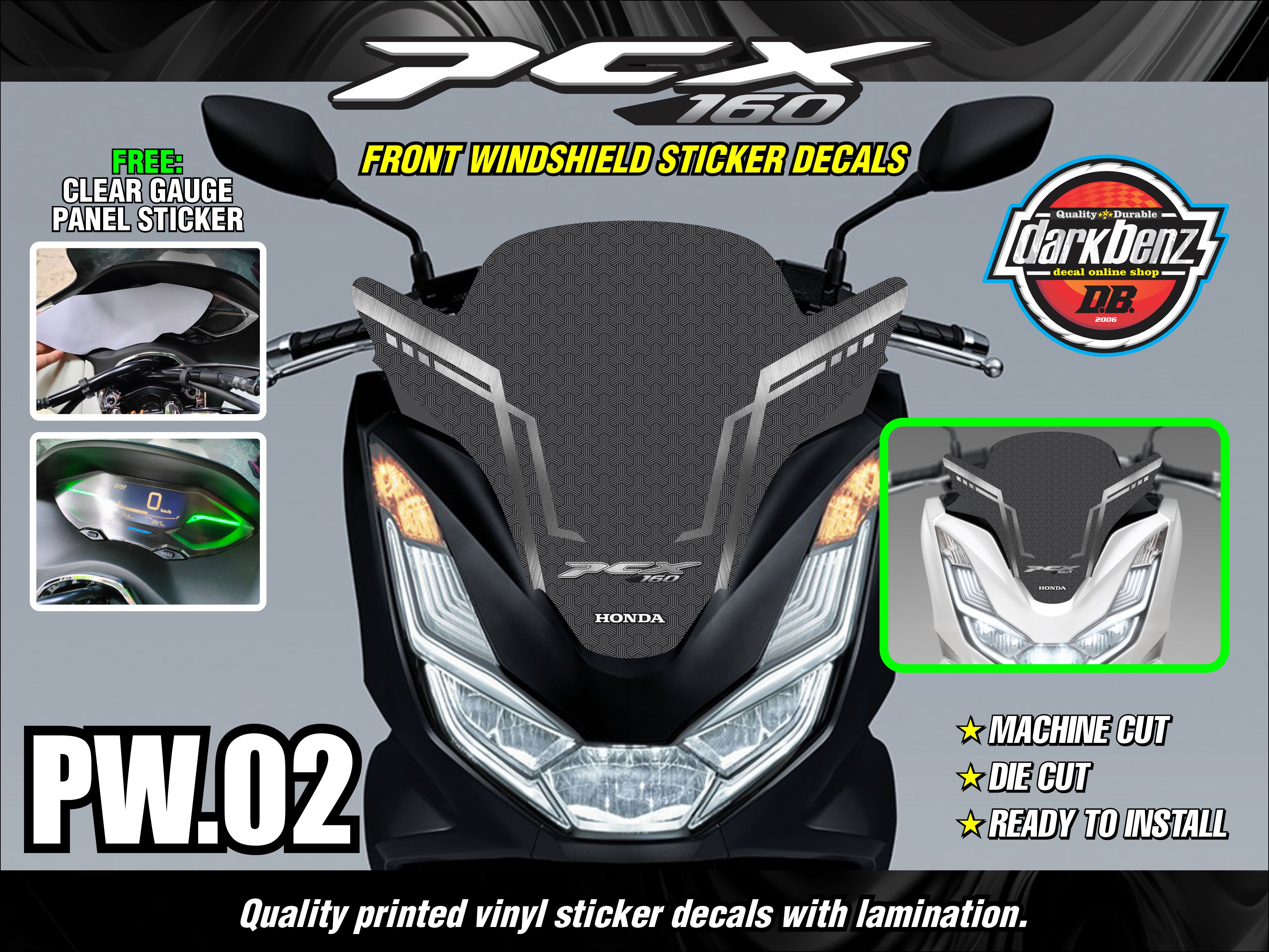 Honda PCX 160 Stock Windshield Concept Quality Printed Sticker Decals ...