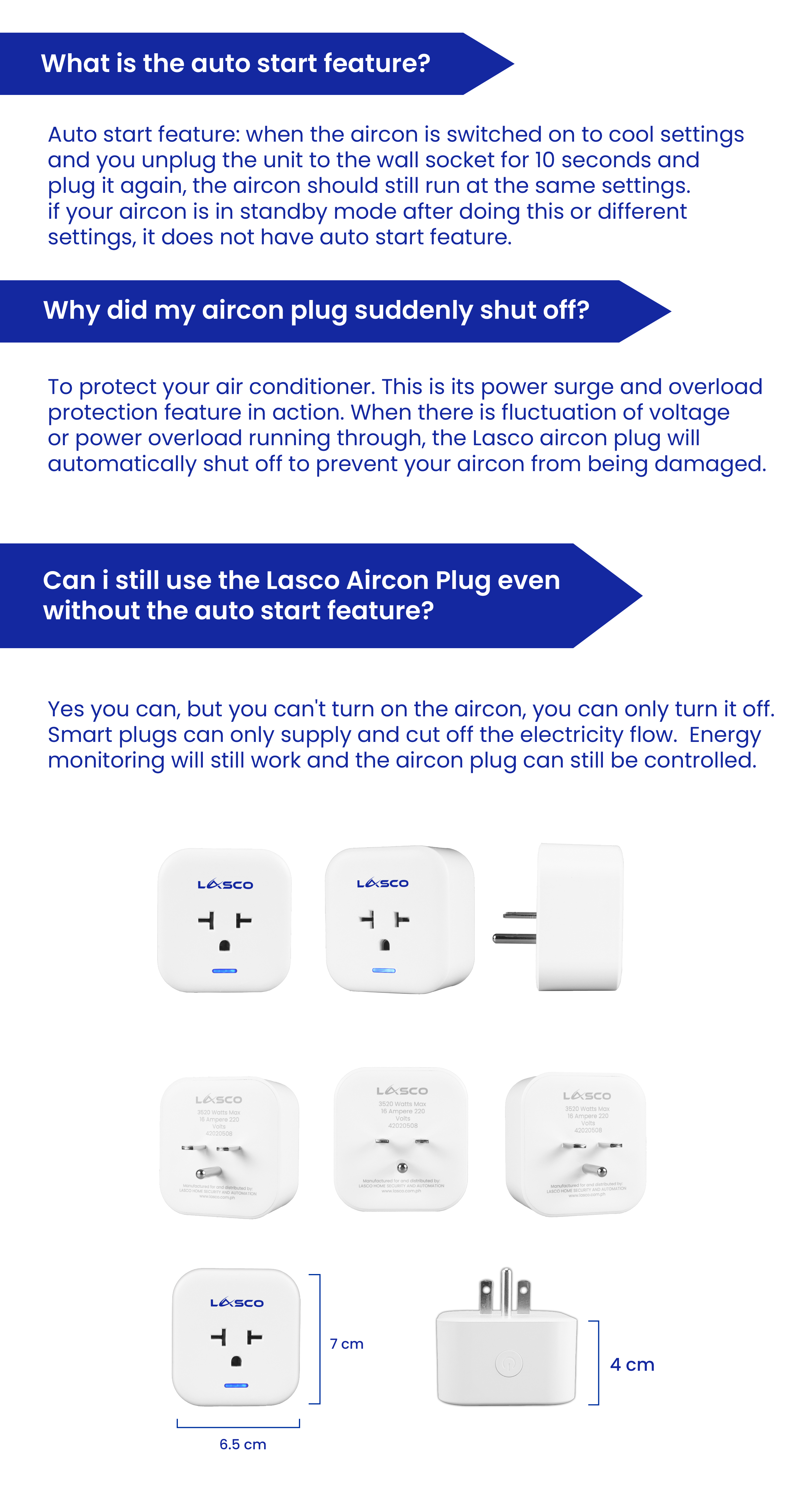 Lasco Wi-Fi Power on Delay Single Aircon Plug Smart Socket Wireless ...