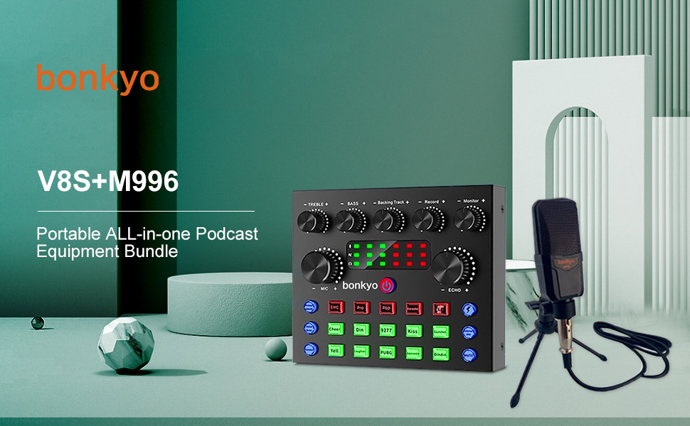 bonkyo V80 Sound Card +M100 Mic Bluetooth Compatible External Wireless ...